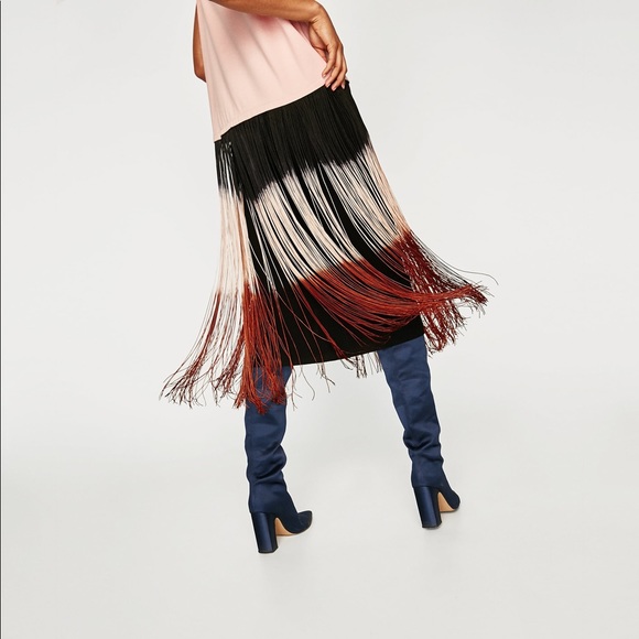 Zara | Tops | Zara Womens Ombre Pink Black Long Fringe Tshirt | Poshmark